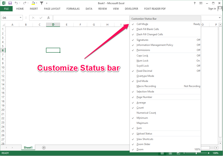 Customize Status Bar Excel Excel Courses In Hindi