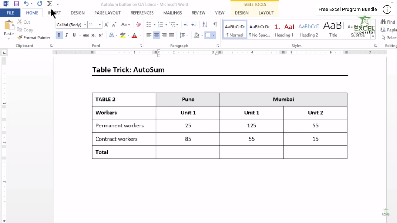How To Use Auto Sum Formula In MS Word MS Word In Hindi